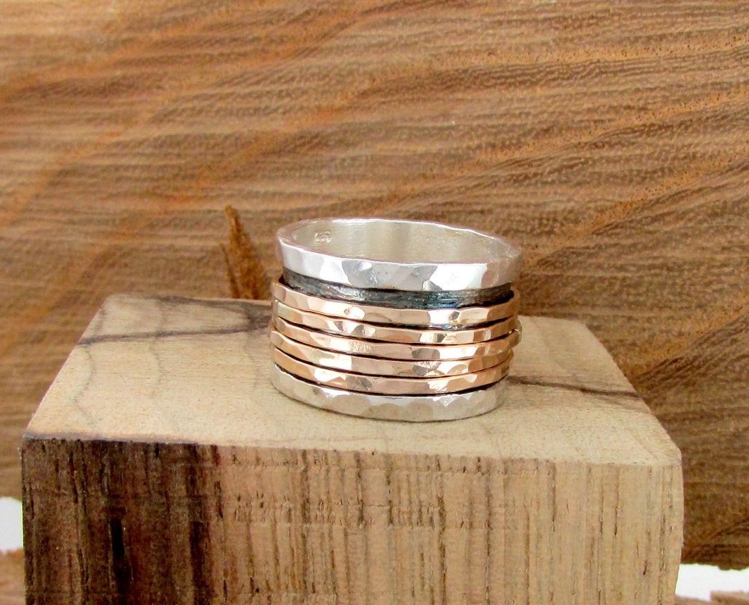 Stunning Ring for Women, Wide Wedding Band, Mixed Metal Ring, Wide ...