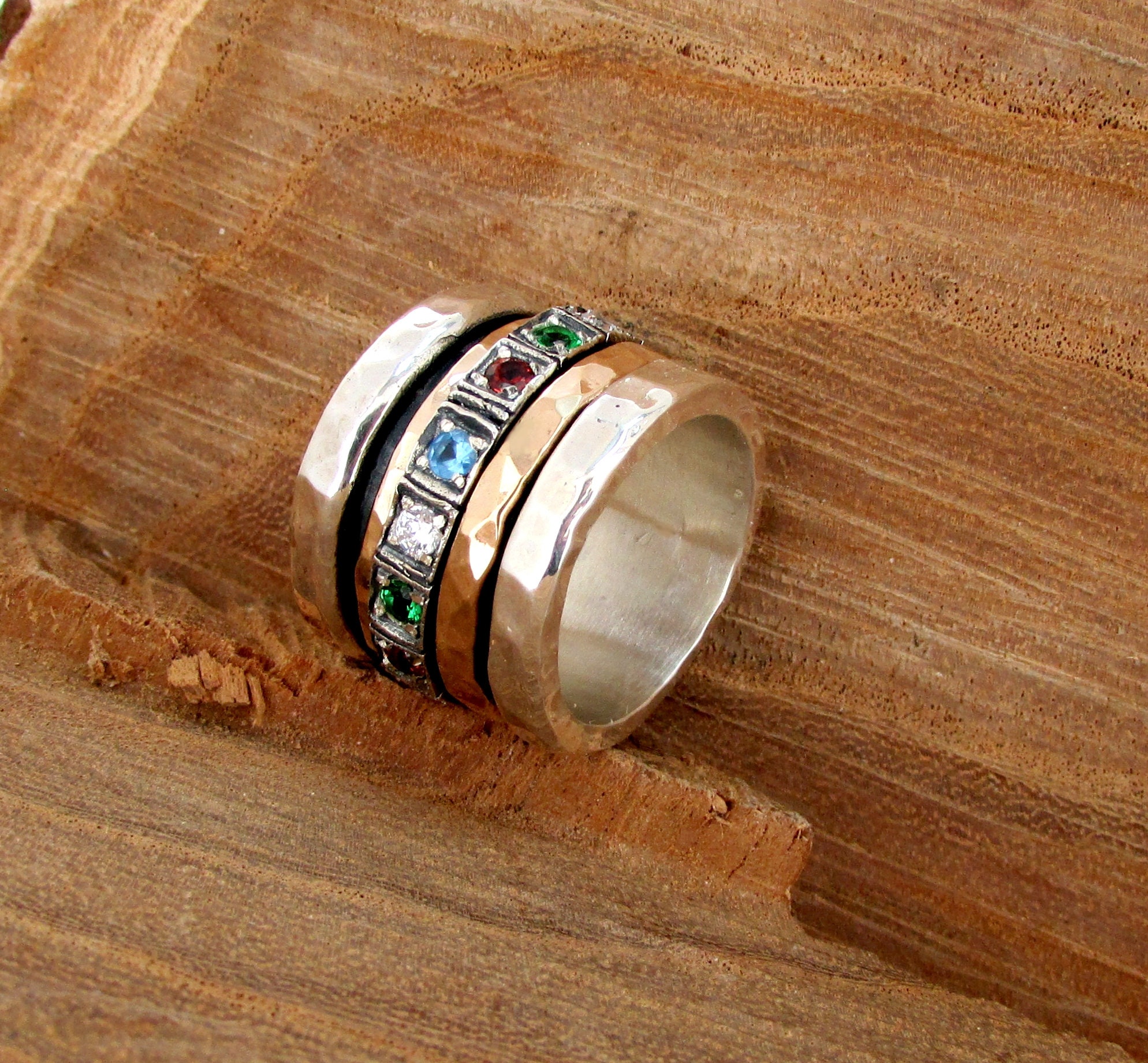 Colorful Stone Ring Multi-stone Spinner Ring Unique Silver | Etsy