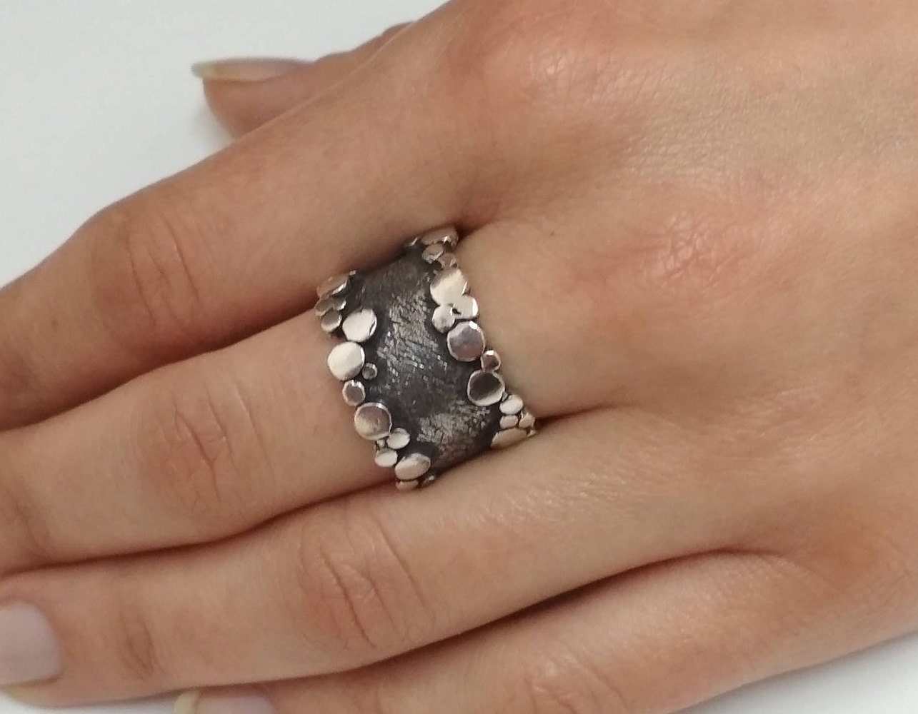 Silver Bubble Ring, Silver Oxidized Ring, Wide Wedding Ring, Thick Ring ...