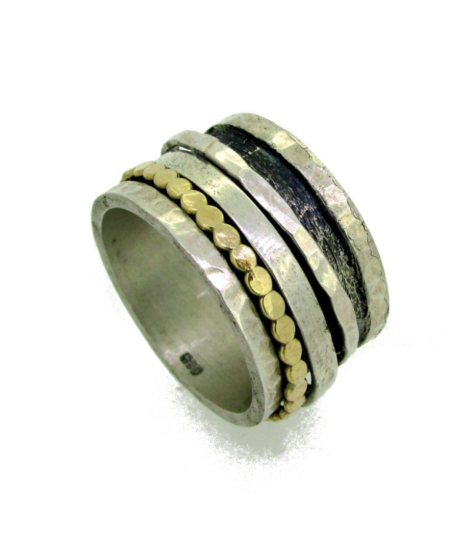 Silver Spinner Ring for Women Mixed Metal Band Wide Wedding | Etsy