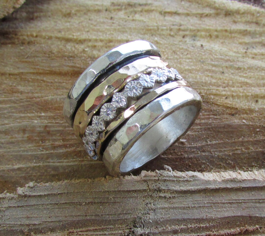 Spinner Ring, 925 Sterling Silver, Meditation Ring, Hammered Ring ...