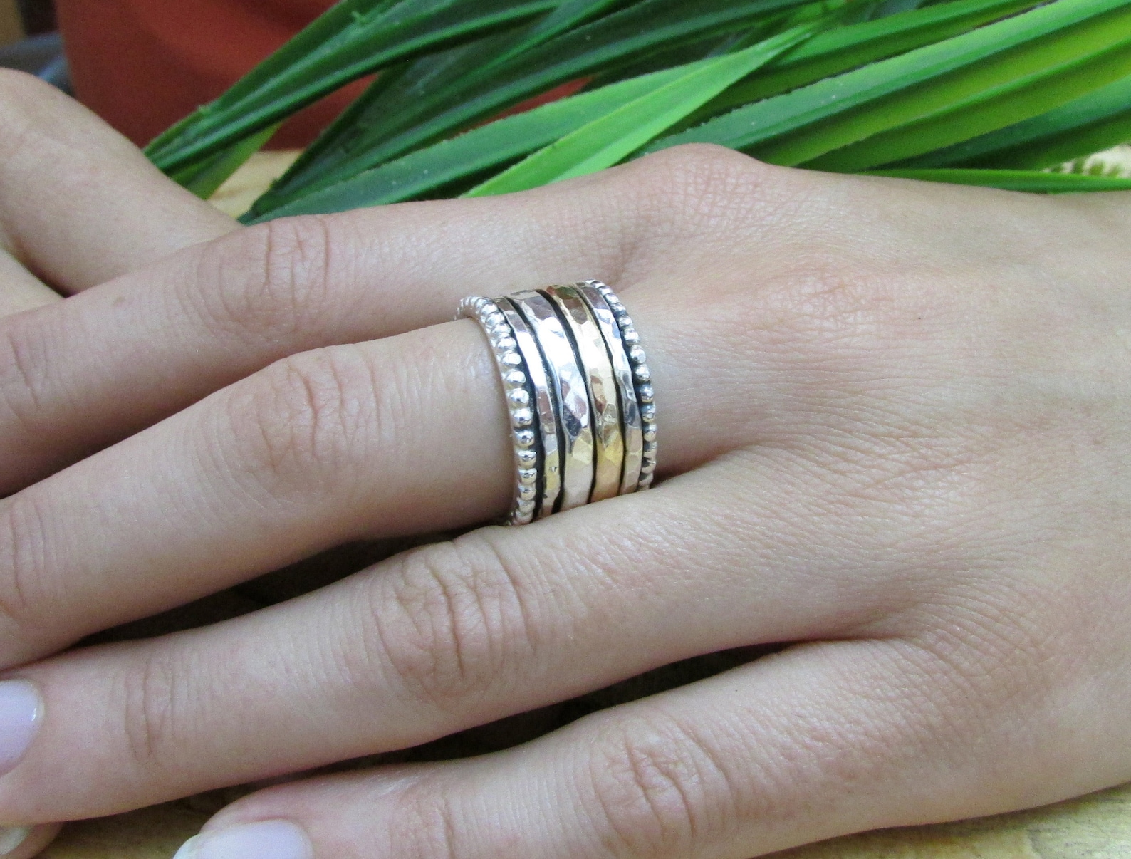 14k Gold and Silver Spinner Ring Two Tone Band Wide Gold - Etsy