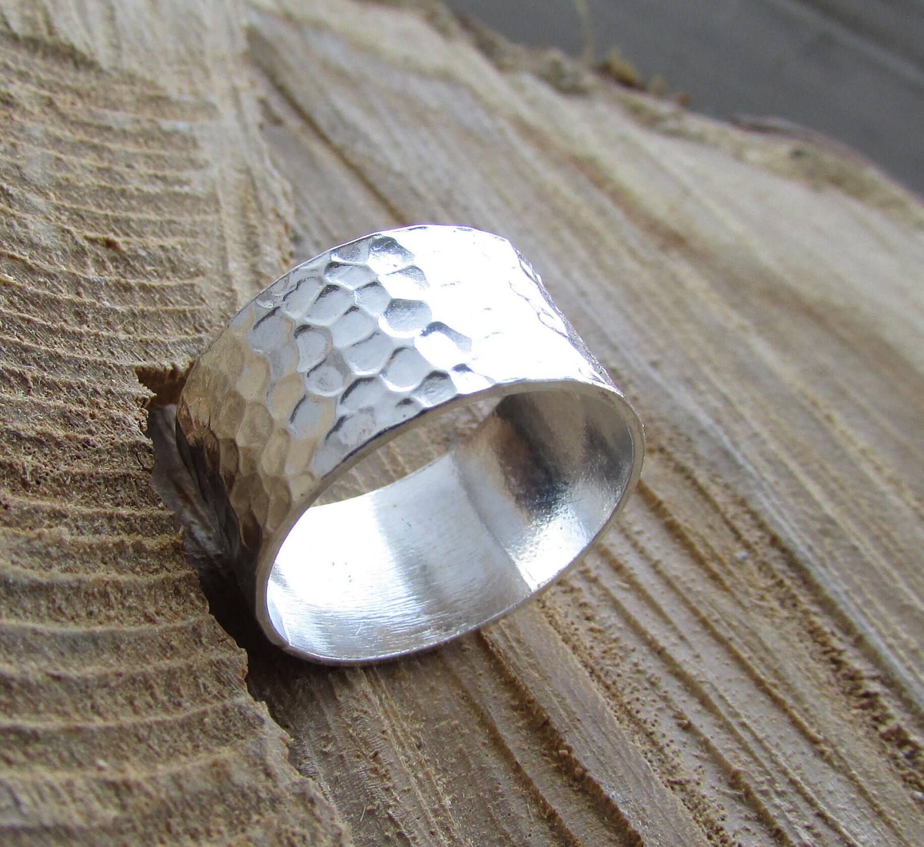 Hammered Ring Sterling Silver 925 Wide Ring Sale | Etsy