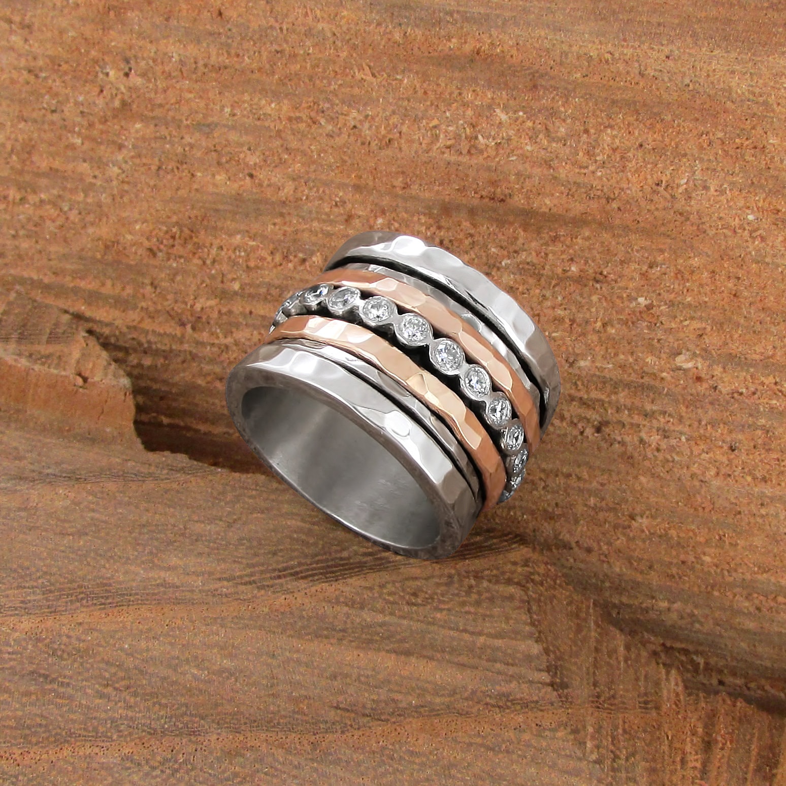 Diamonds Spinner Ring for Women Gold & Silver Sparkle Ring - Etsy