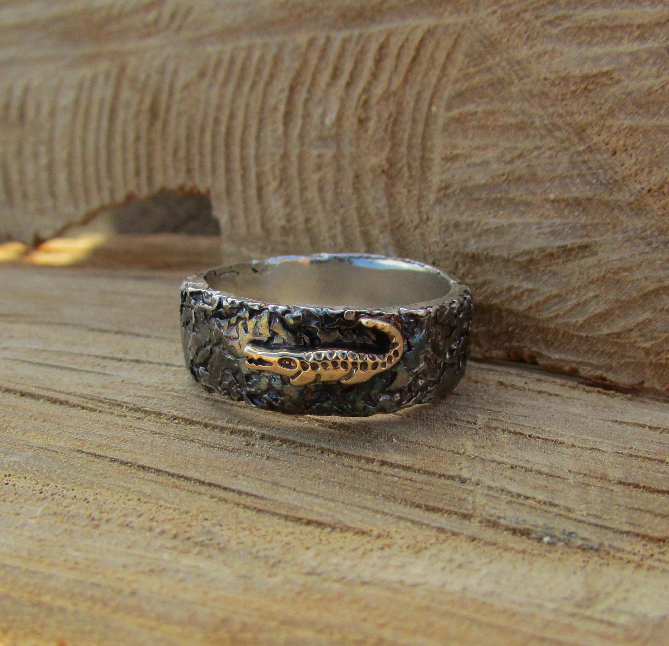 Alligator Ring Hammered Sterling Silver Ring 14K Gold Wide | Etsy