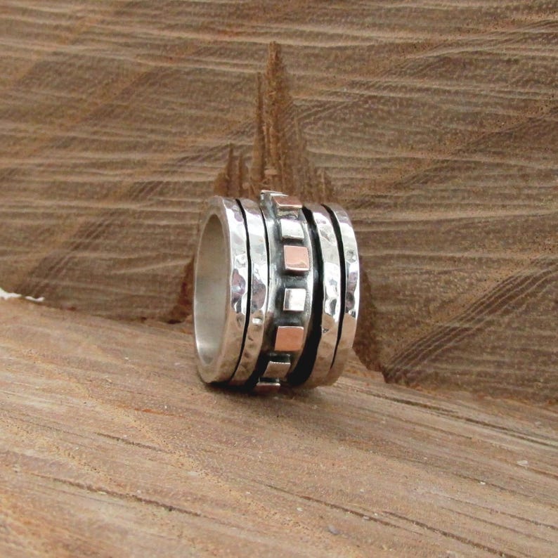 Gold and Silver Square Ring, Spinner Rings for Women, Chunky Designer ...