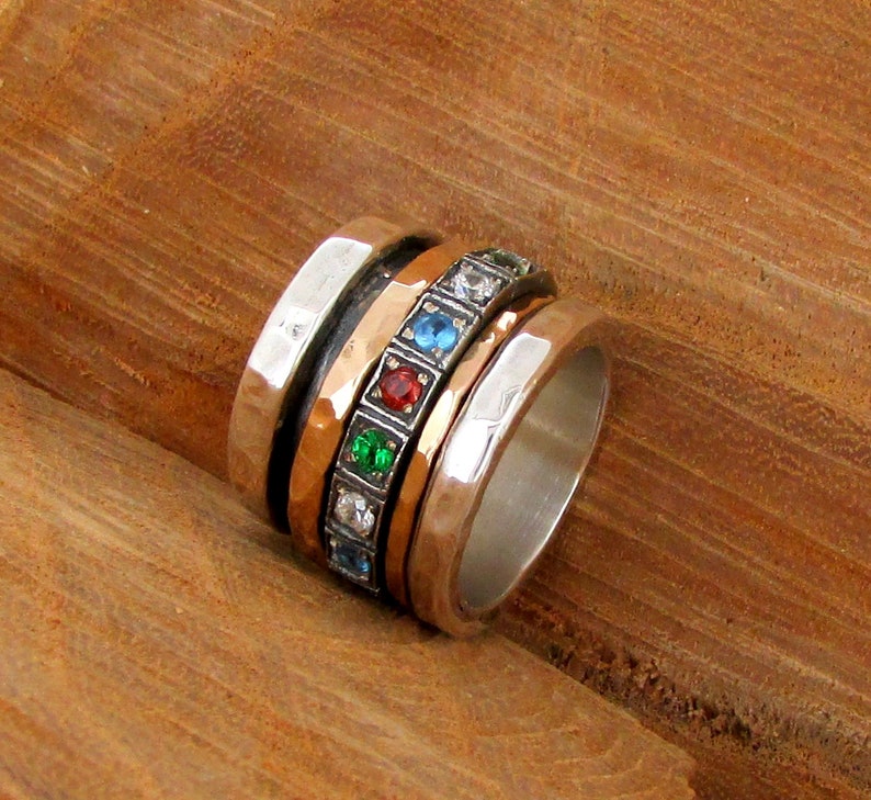 Colorful Stone Ring Multi-stone Spinner Ring Unique Silver | Etsy