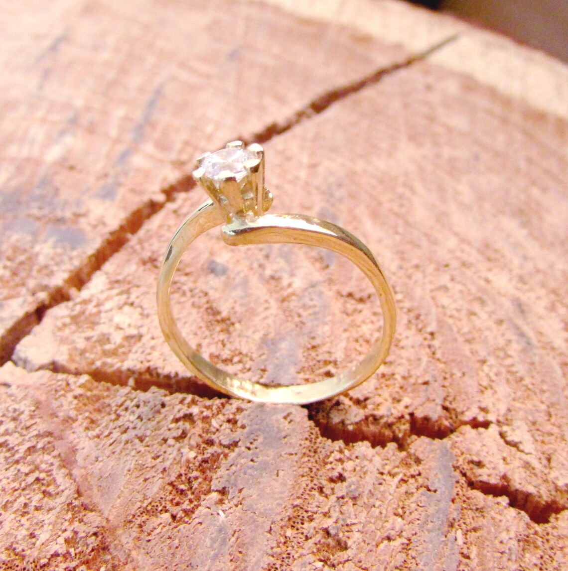 14K Gold Engagement Ring Gold Solitaire Zircon Ring Gold | Etsy