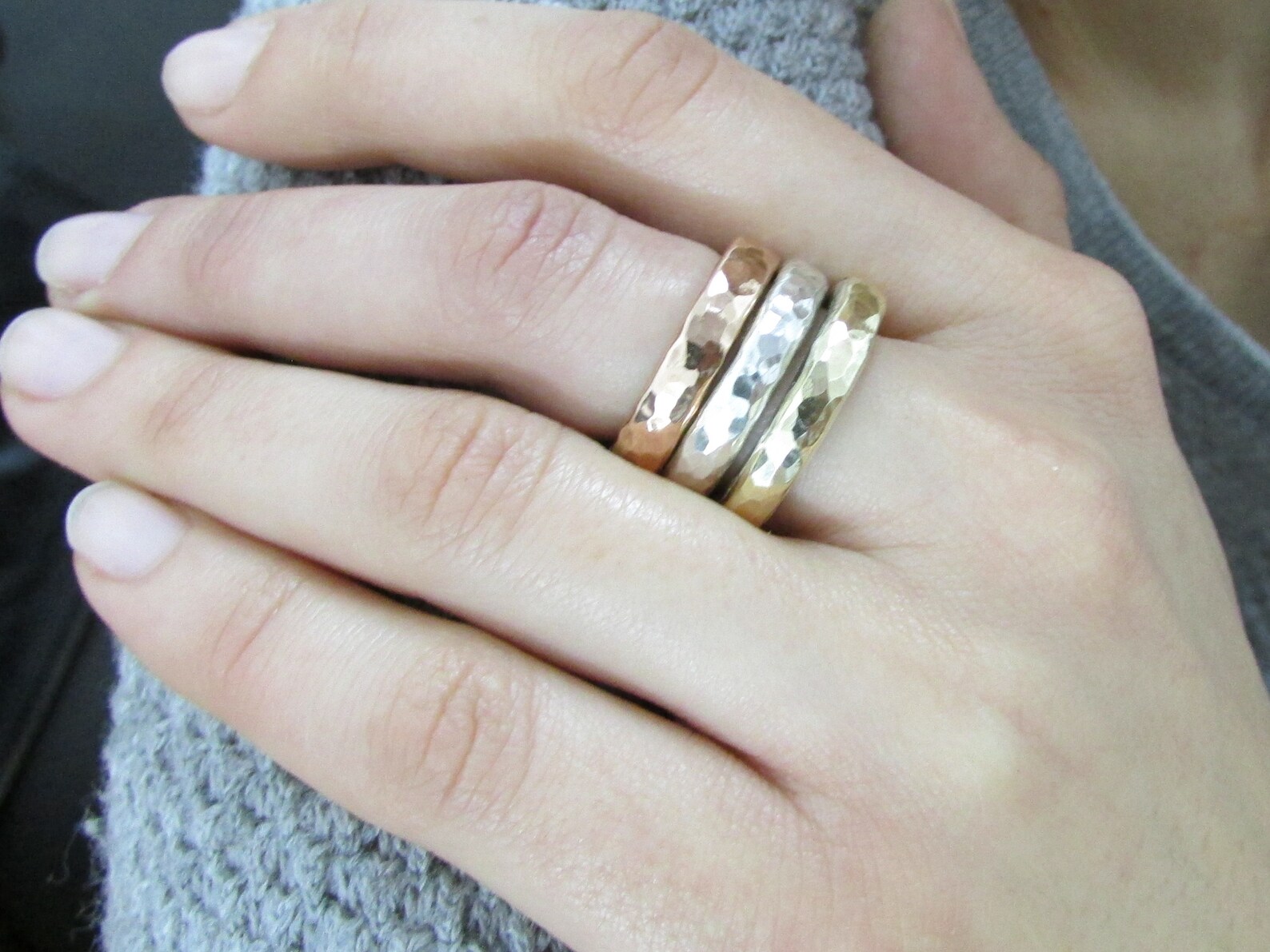 Set of 3 Stacking Ring 9k Gold and Silver Rings Mixed Metal | Etsy