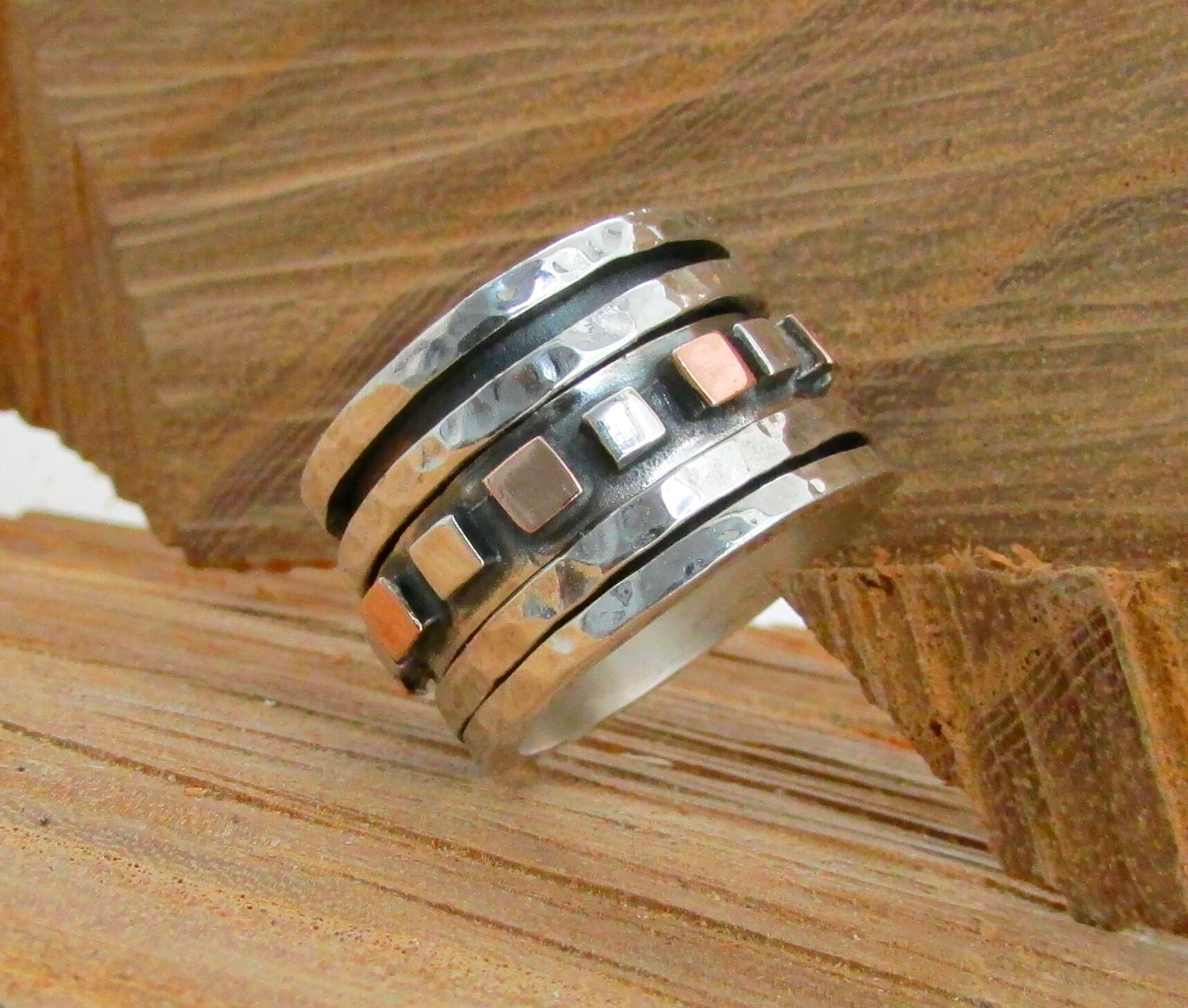 Gold and Silver Square Ring Spinner Rings for Women Chunky - Etsy Israel