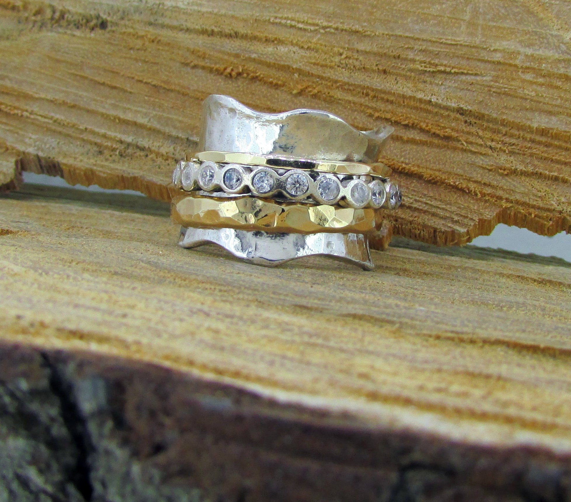 Diamonds Spinner Ring Wide Band Ring Gold and Silver Spinner | Etsy