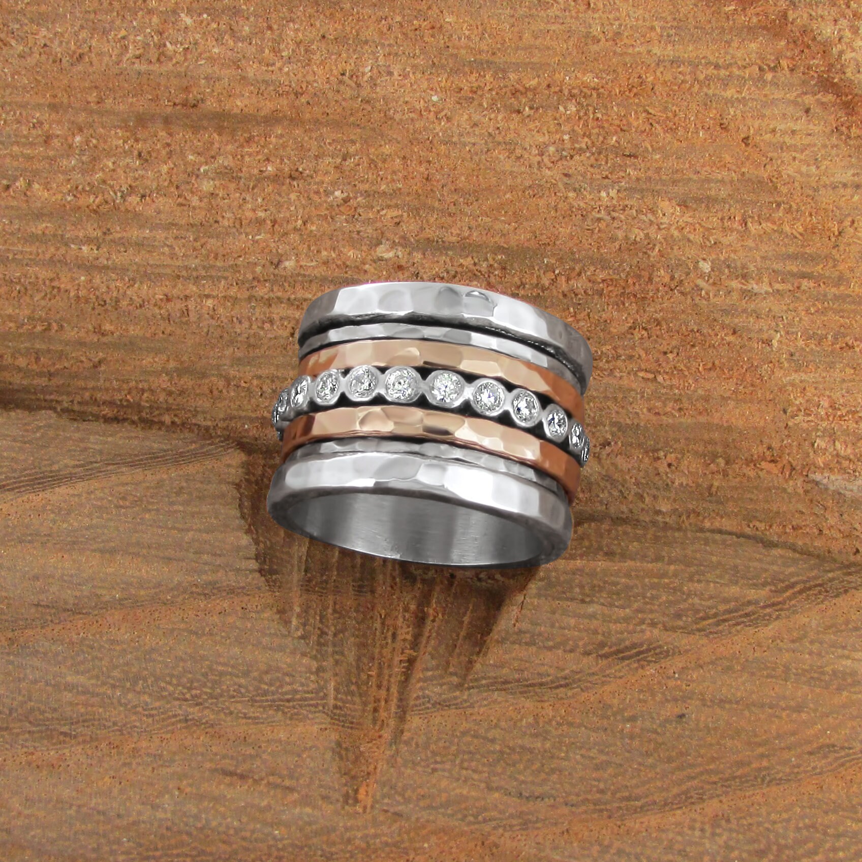 Diamonds Spinner Ring for Women, Gold & Silver Sparkle Ring, Wide ...