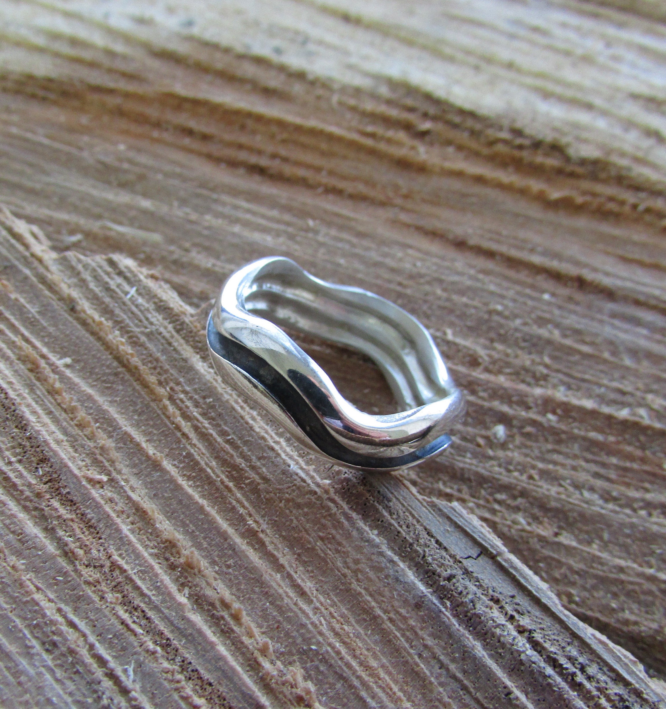 Sterling Silver Wave Ring Black and Silver Rings for Men | Etsy