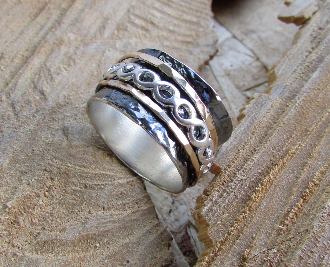 Spinner Ring, 925 Sterling Silver, Meditation Ring, Hammered Ring ...