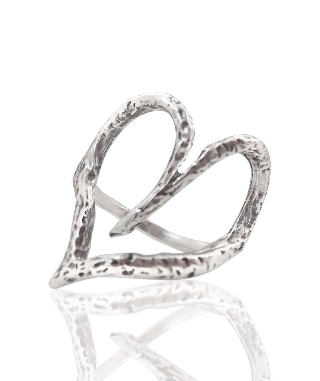 Heart Shaped Rings, Sterling Silver Hammered Ring, Oxidized Silver, Big ...