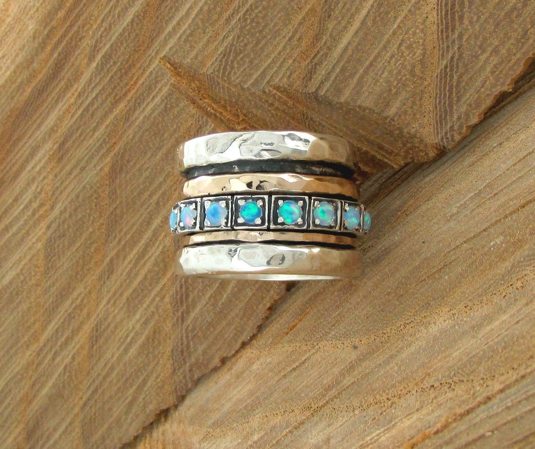 Wide Spinner Rings for Women With 14K Gold Opal Stone, Rolling Ring - Etsy