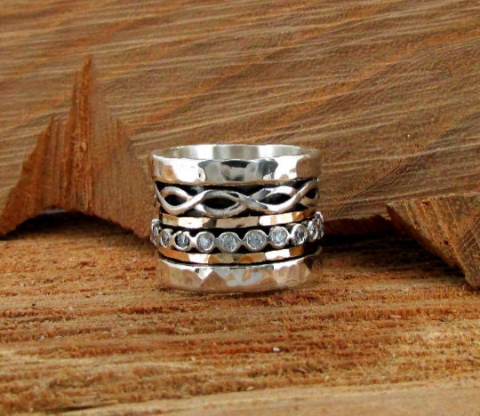 14K Gold and Silver Diamonds Ring Infinity Ring for Women - Etsy