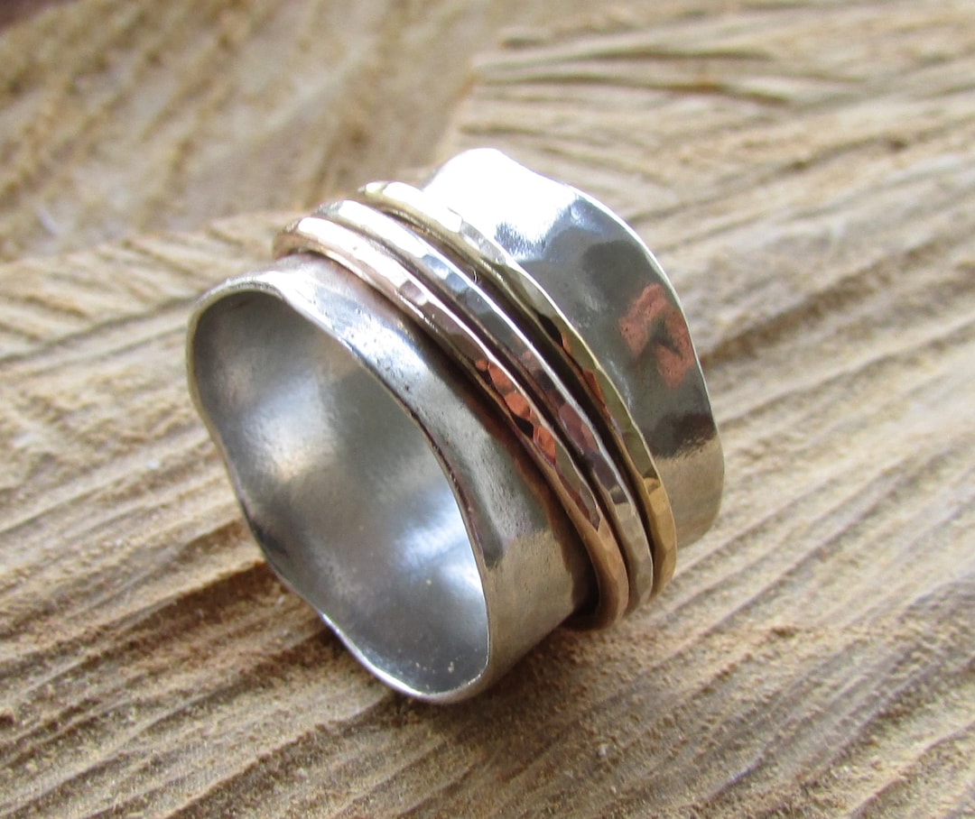 Silver Spinner Ring, Three Colors 925 Sterling Silver, Meditation Ring ...
