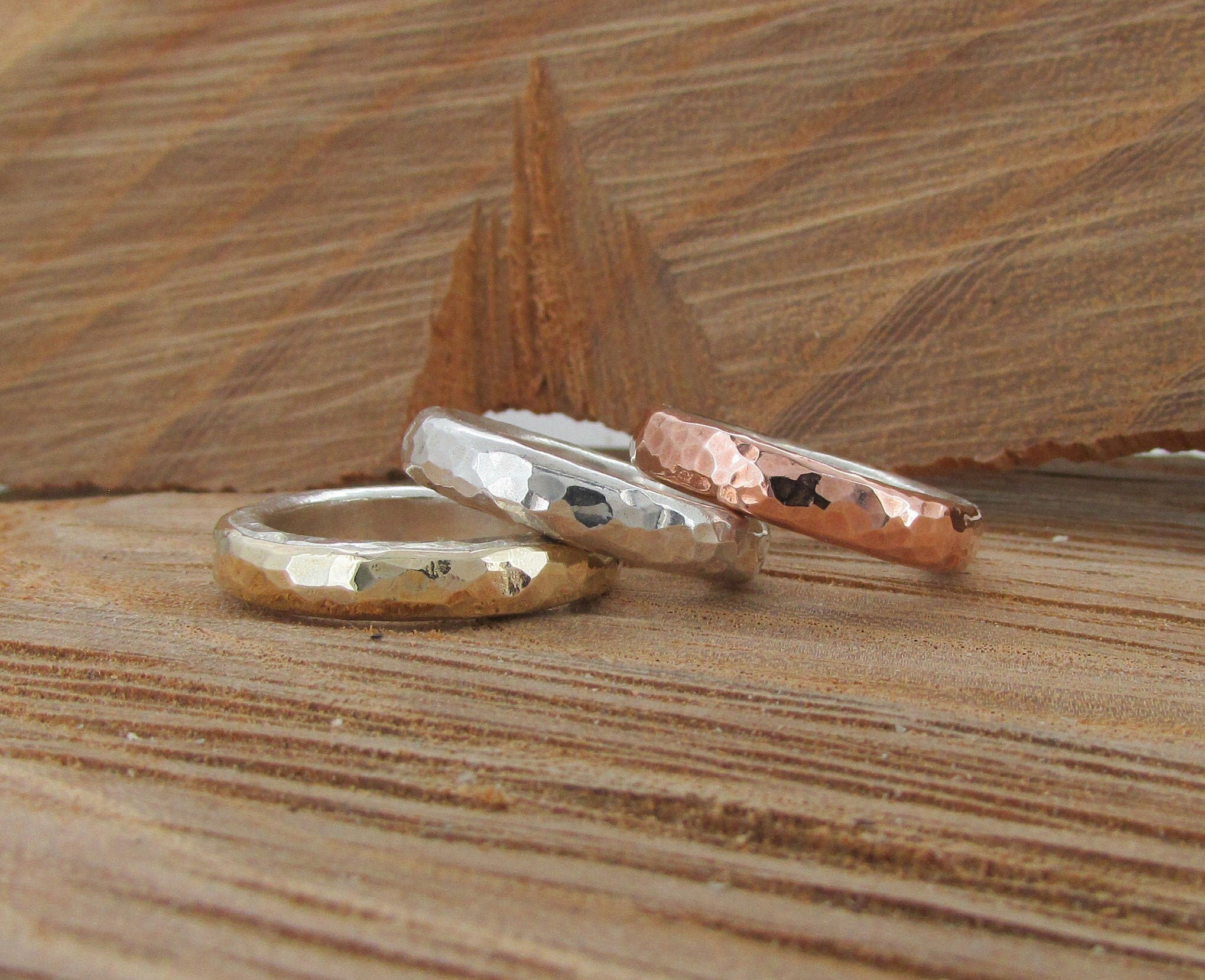 Set of 3 Stacking Ring 9k Gold and Silver Rings Mixed Metal | Etsy