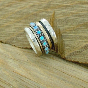 Wide Spinner Rings for Women With 14K Gold Opal Stone Rolling | Etsy