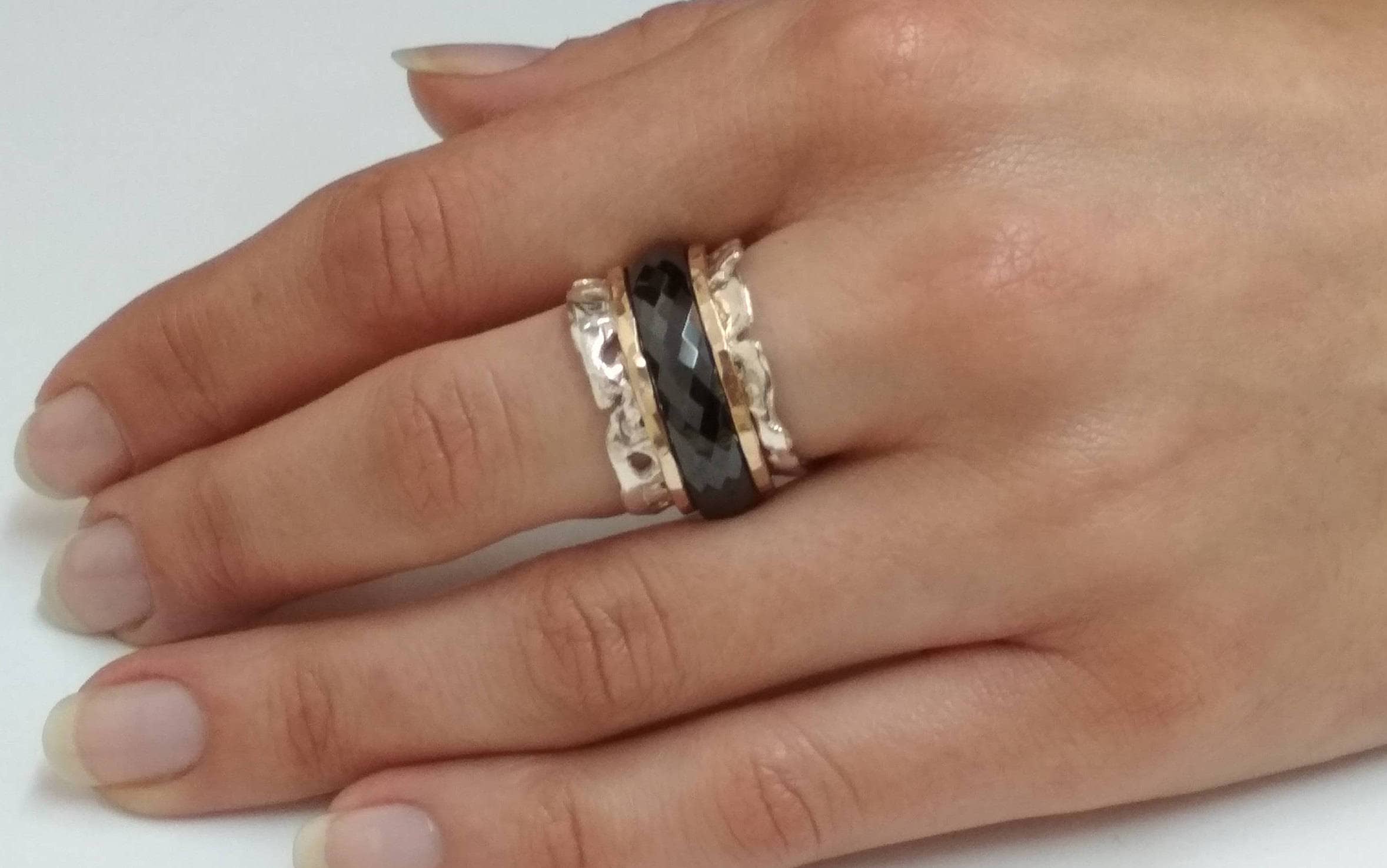 Beautiful Spinner Ring Black Ceramic Ring 925 Sterling | Etsy