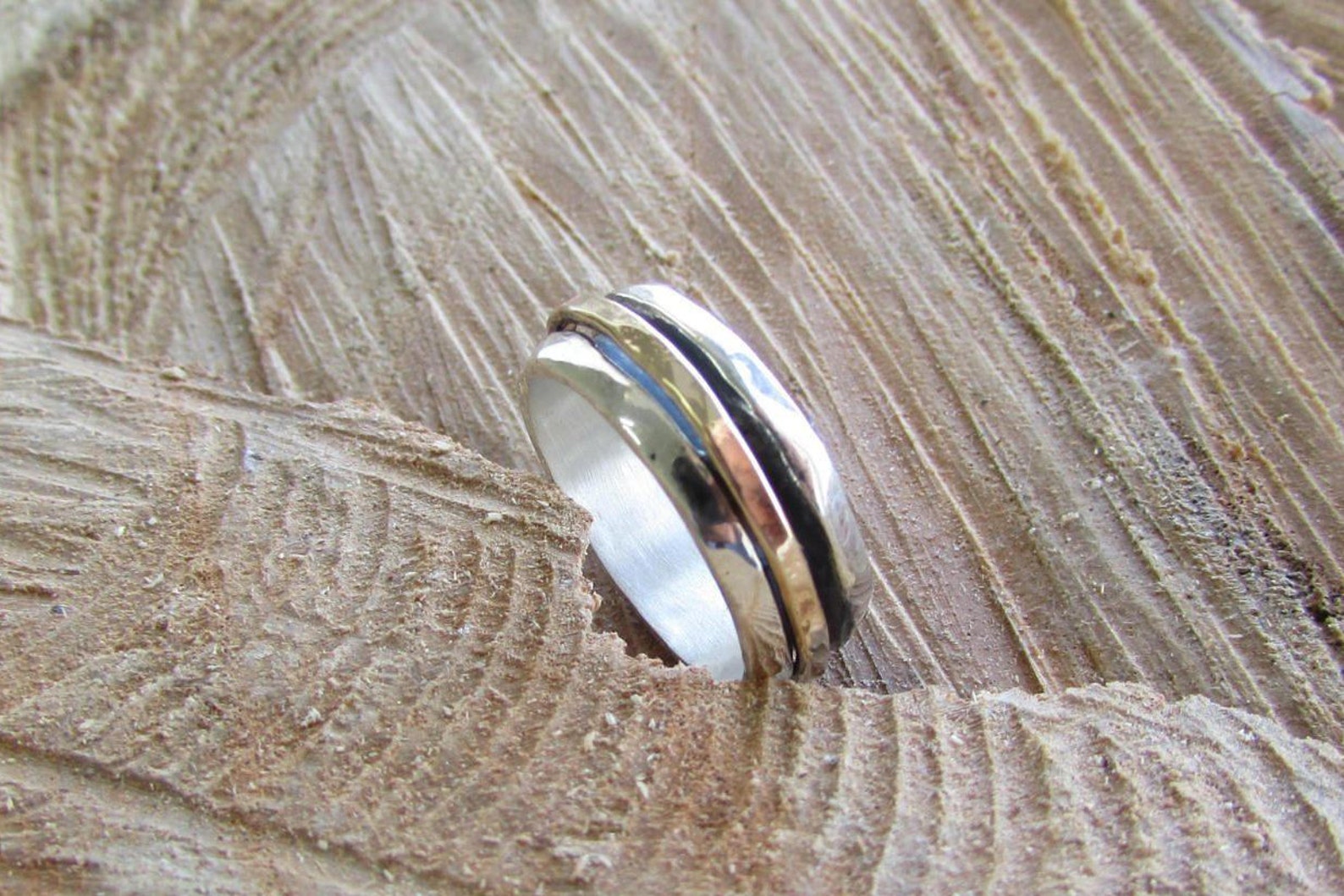 Unique Sterling Silver Band, Gold and Silver Spinner Ring, Unisex ...