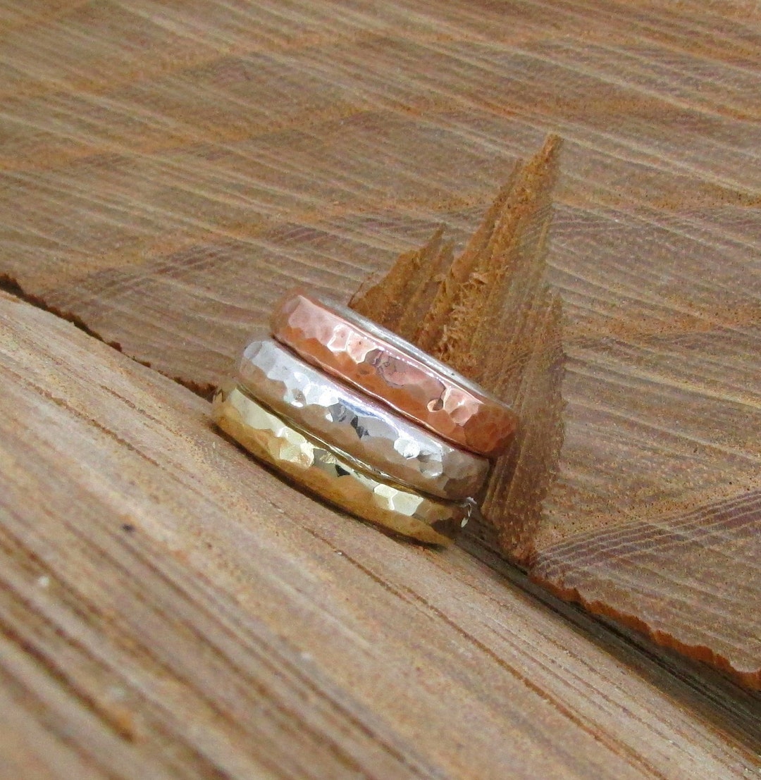 Wedding Rings, Set of 3 Gold Colors - Silver, Yellow and Rose Gold, 9K ...