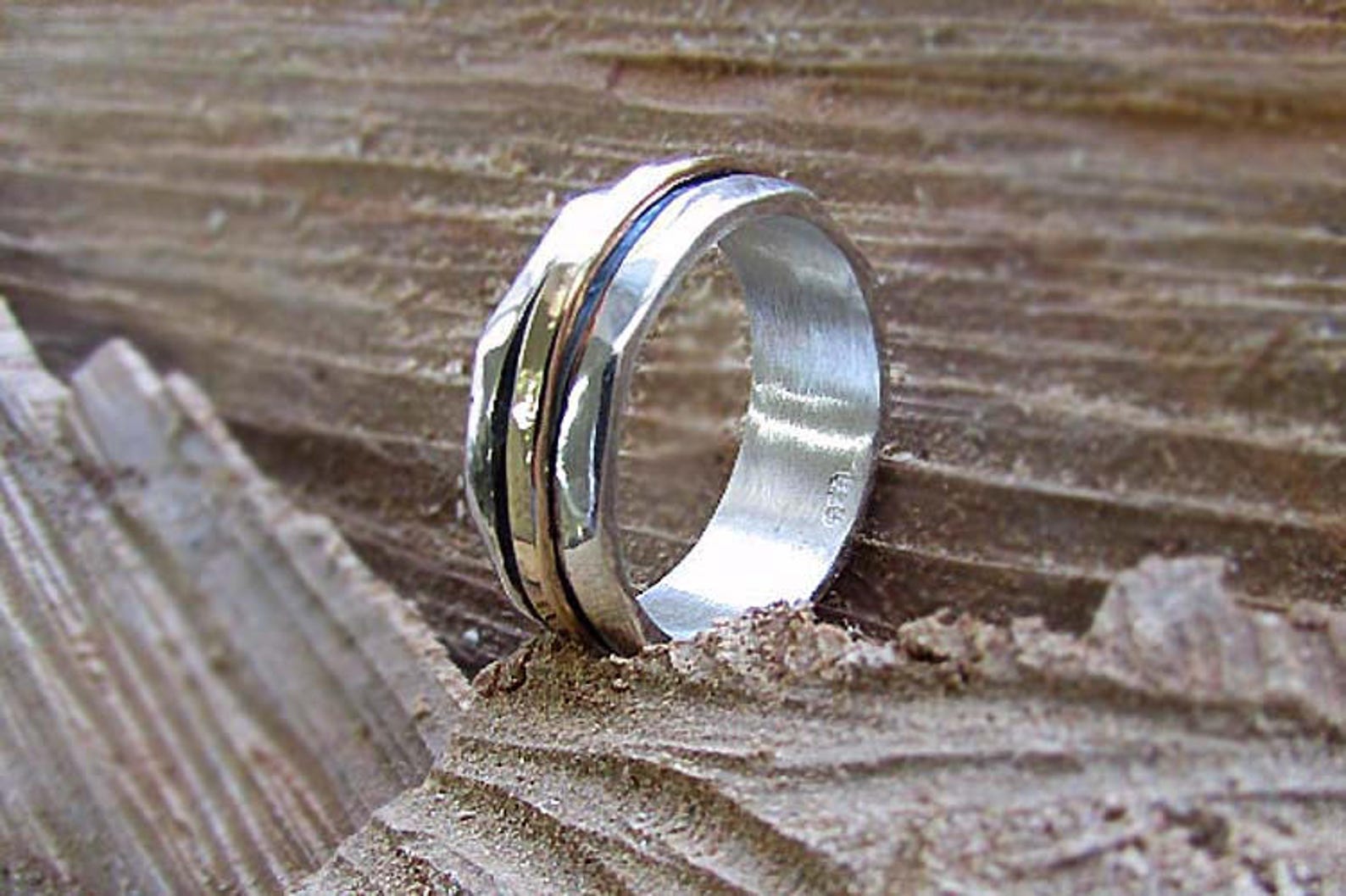 Unique Sterling Silver Band Gold and Silver Spinner Ring - Etsy