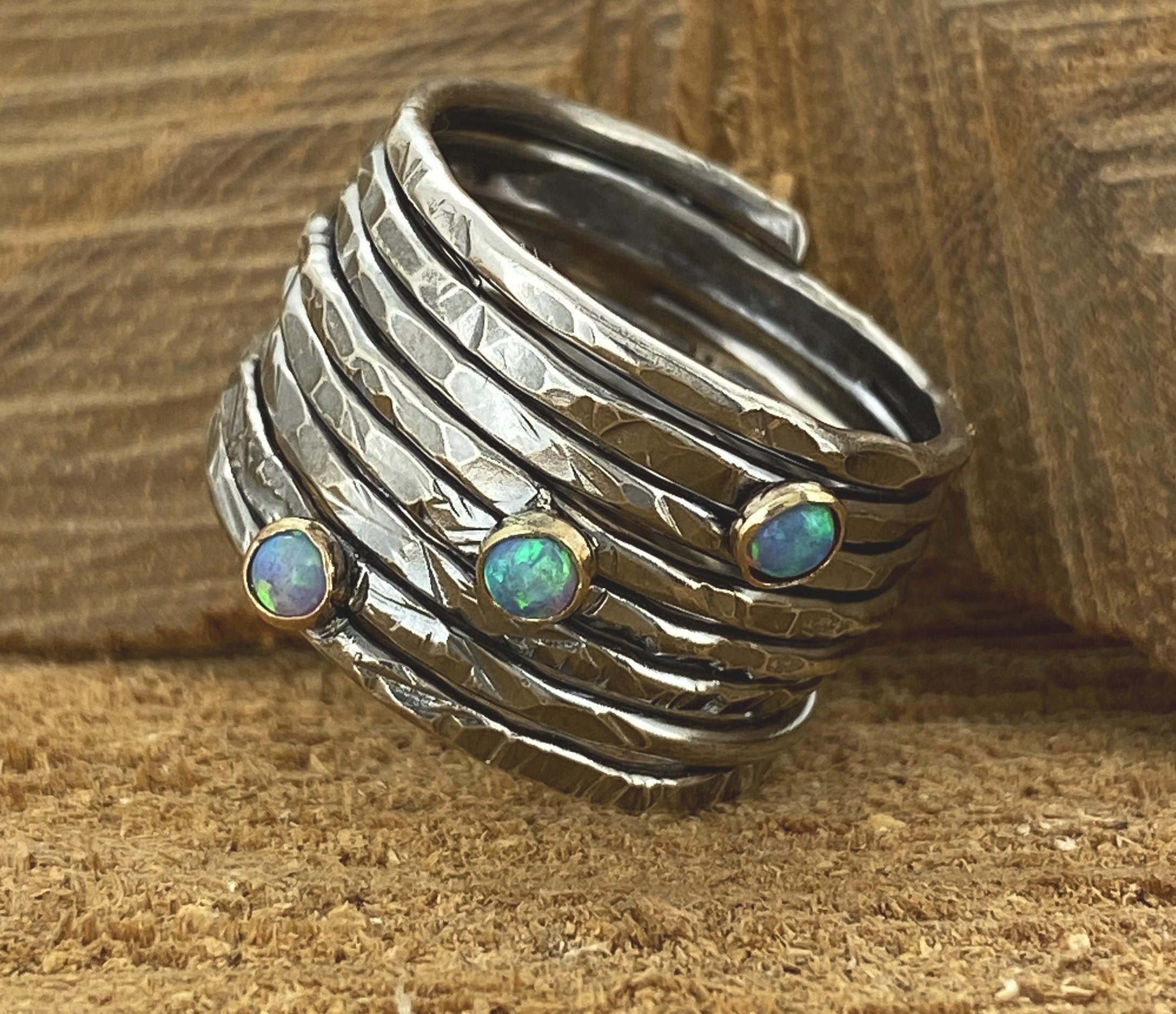 Large Opal Ring 14k Gold and Silver Ring Turquoise Opal | Etsy