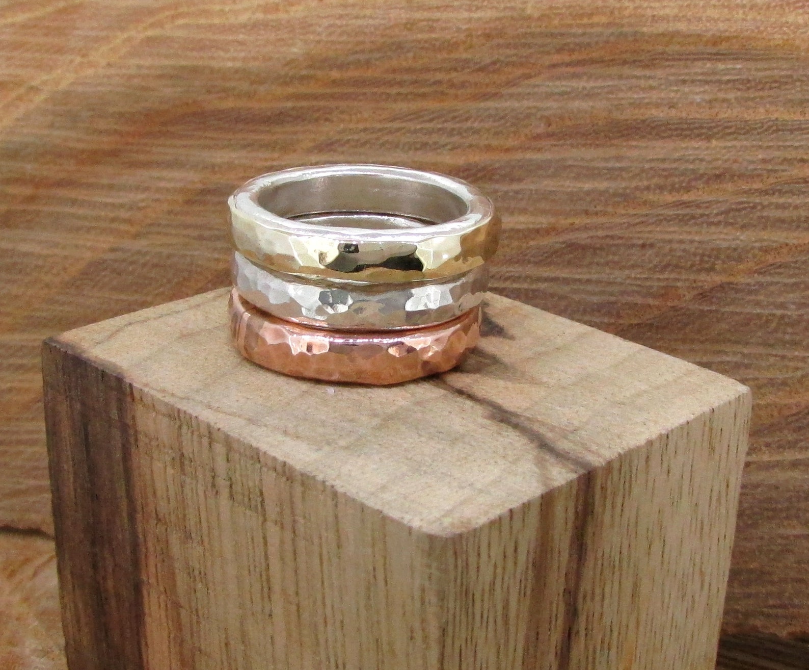 Set of 3 Stacking Ring 9k Gold and Silver Rings Mixed Metal | Etsy