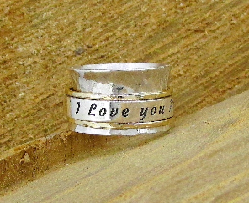 Custom Engraved Rings Silver Hammered Ring Personalized - Etsy