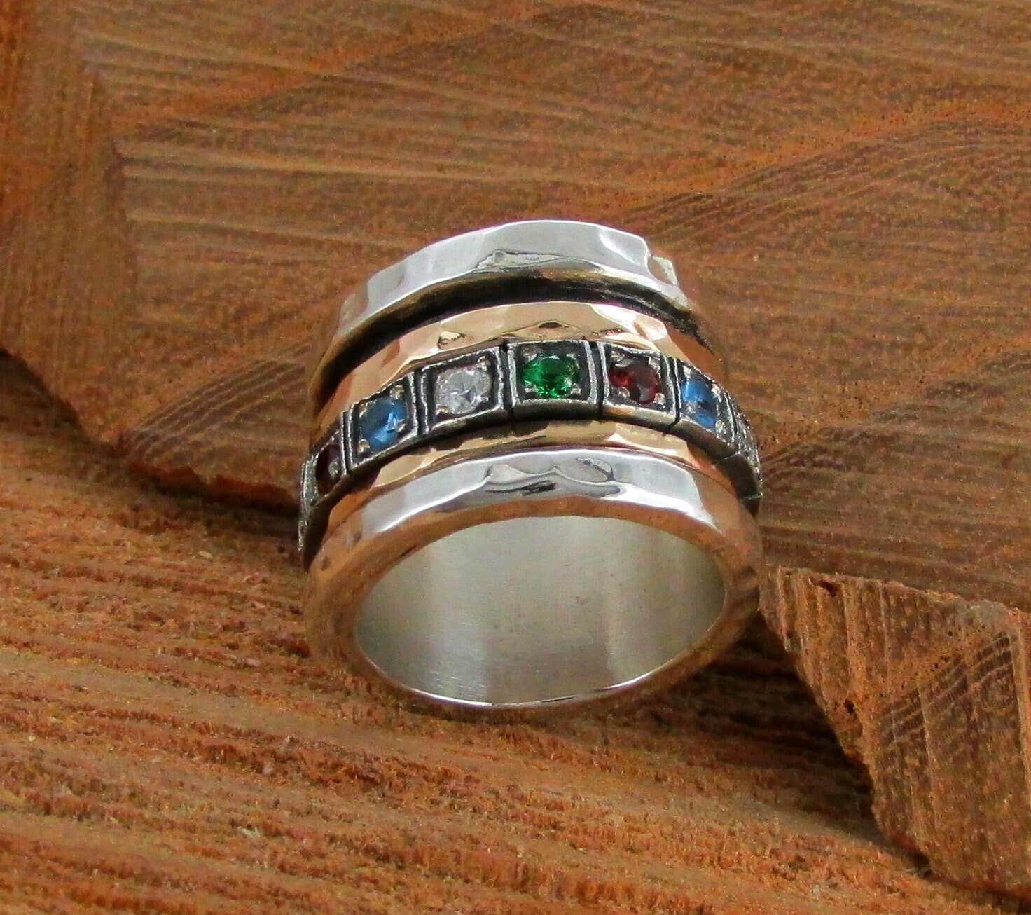Colorful Stone Ring Multi-stone Spinner Ring Unique Silver | Etsy