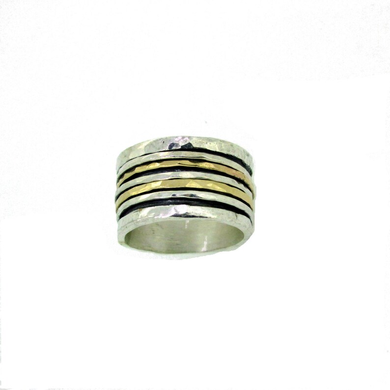 Two Tone Spinner Ring, Wide Band Ring, Meditation Ring, Boho Wedding ...
