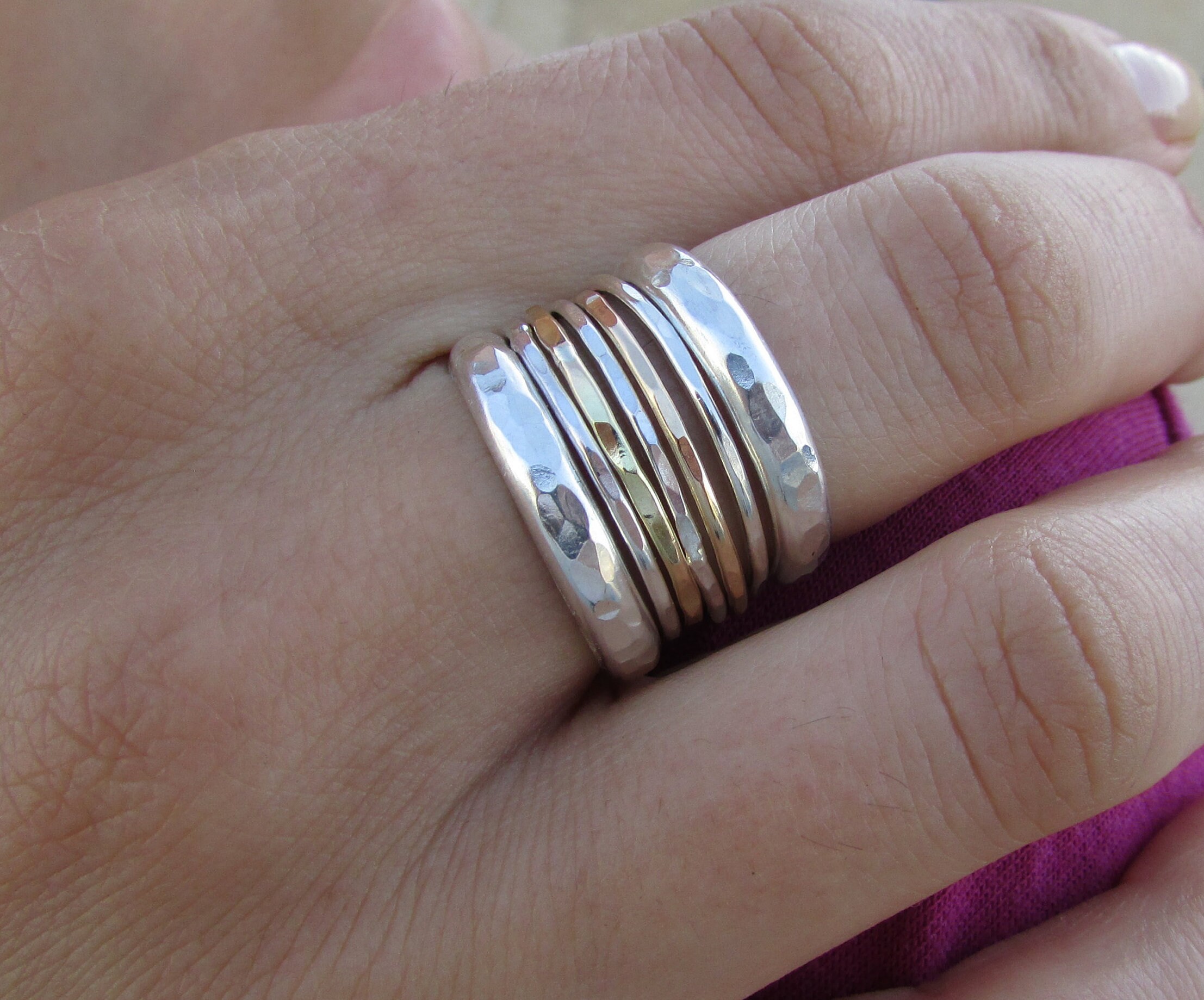 Personalized Hammered Stackable Ring Spinning Vintage Ring - Etsy
