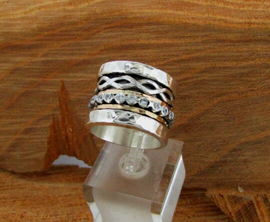 14K Gold and Silver Diamonds Ring Infinity Ring for Women - Etsy
