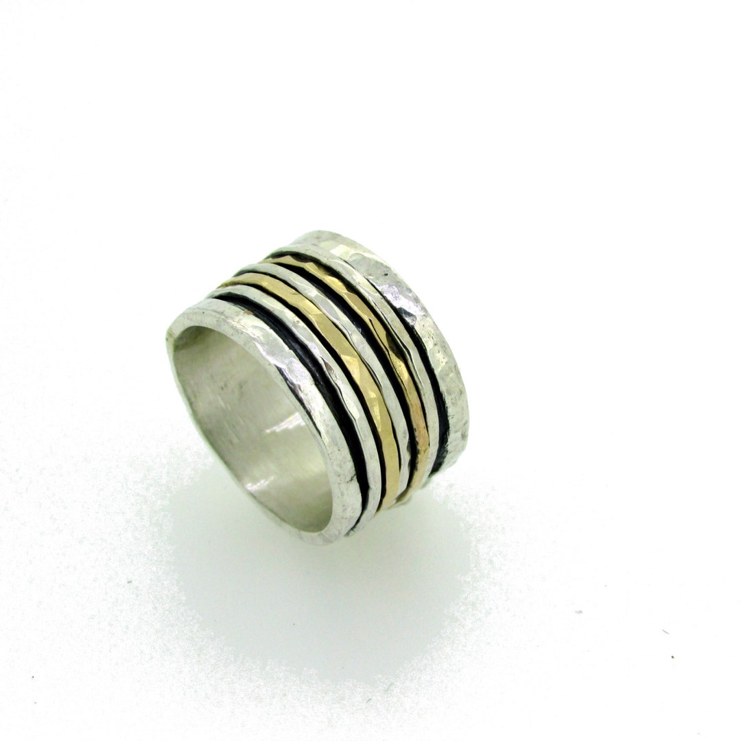Two Tone Spinner Ring, Wide Band Ring, Meditation Ring, Boho Wedding ...