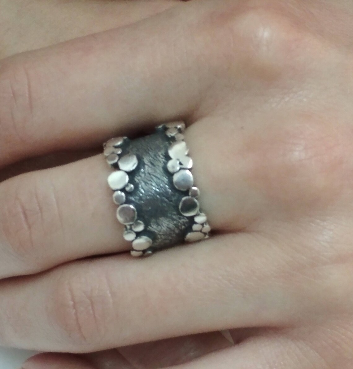 Silver Bubble Ring, Silver Oxidized Ring, Wide Wedding Ring, Thick Ring ...