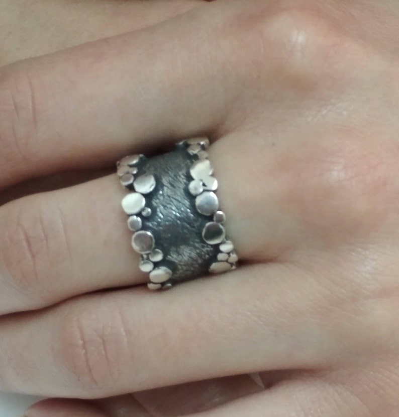 Silver Bubble Ring, Silver Oxidized Ring, Wide Wedding Ring, Thick Ring, Handmade Boho Ring ...