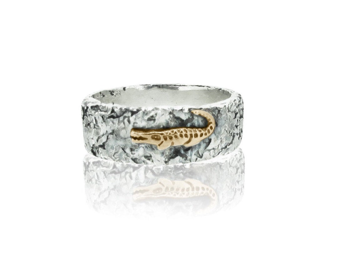 Alligator Ring, Hammered Sterling Silver Ring, 14K Gold , Wide Ring for ...