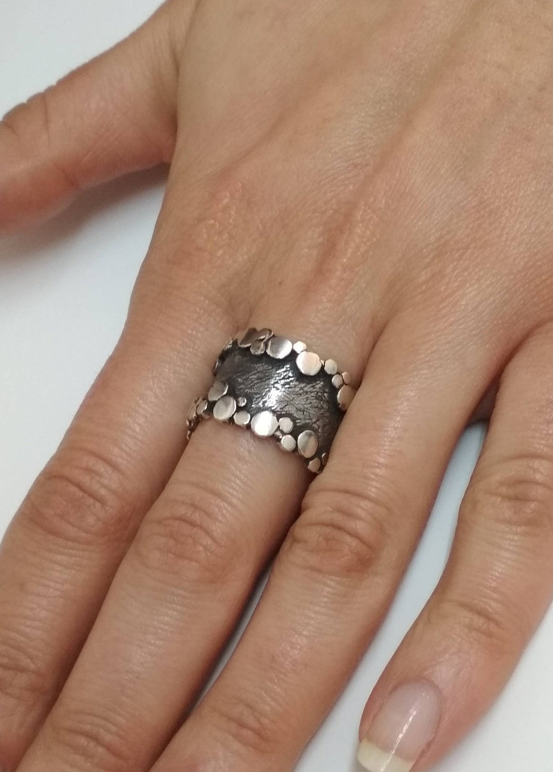 Silver Bubble Ring, Silver Oxidized Ring, Wide Wedding Ring, Thick Ring ...