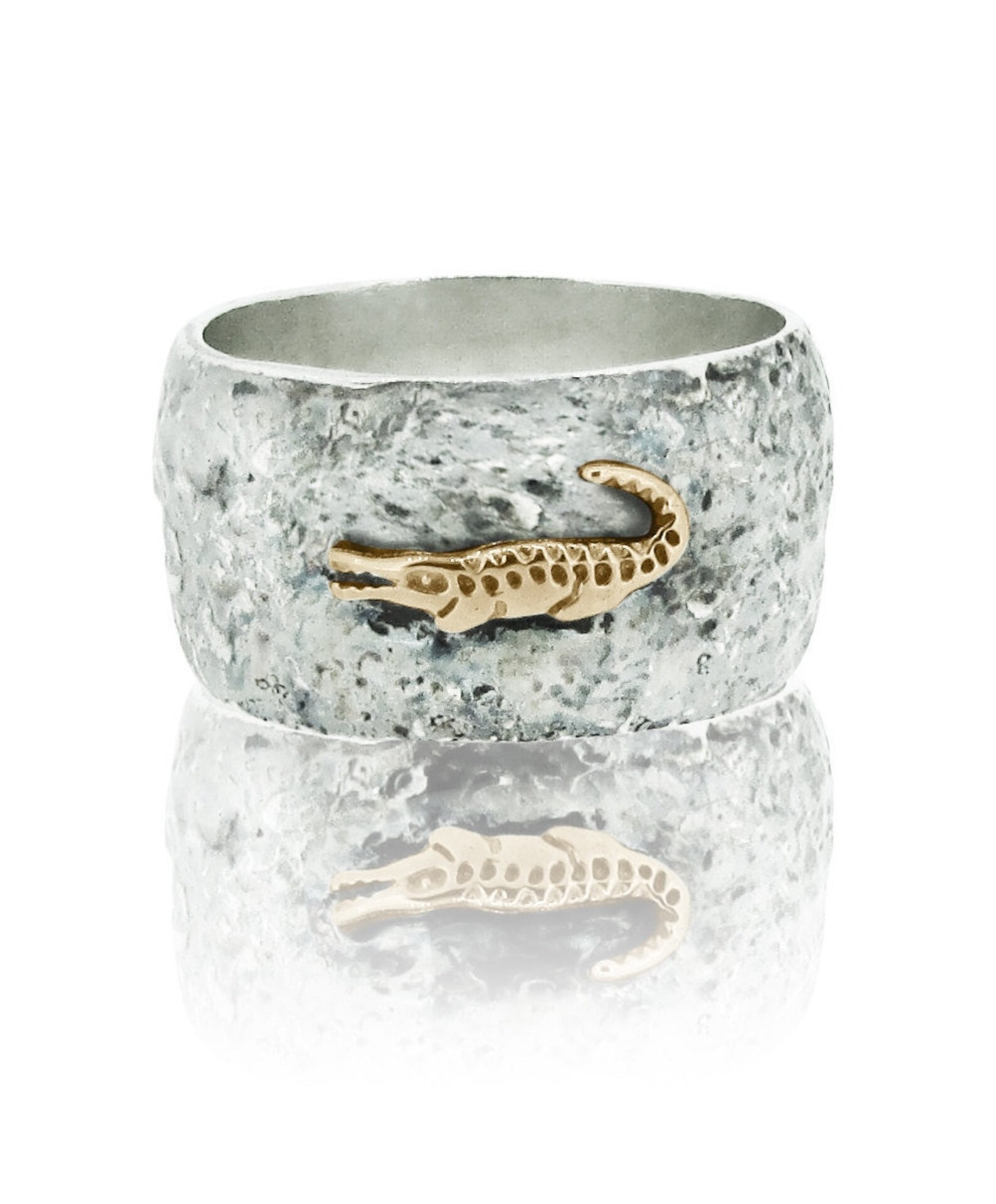 14k Gold Wide Silver Ring, Alligator Ring, Crocodile, Unisex Ring, Gift ...