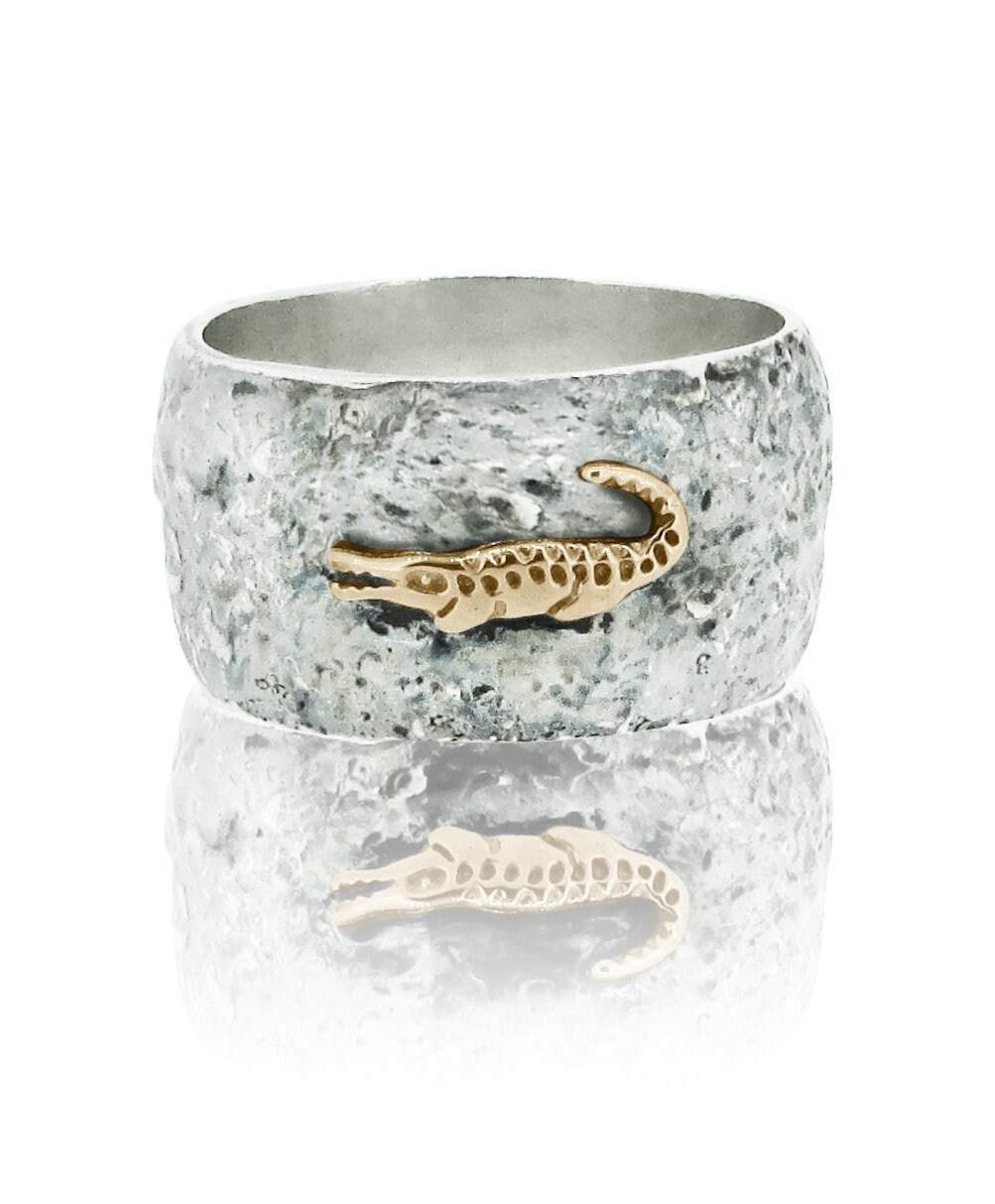 Wide Silver Ring Alligator Ring 14K Gold Crocodile Unisex | Etsy