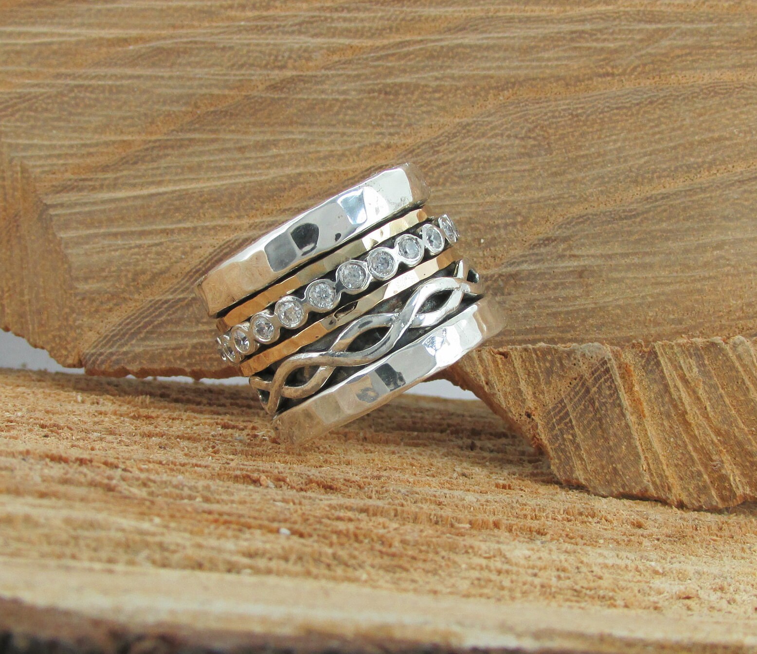 Diamonds Spinner Ring 14K Gold and Silver Infinity Ring | Etsy