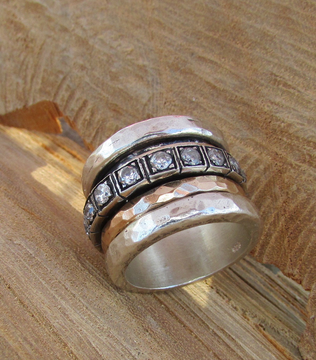 Spinner Ring, 925 Sterling Silver, Meditation Ring, Hammered Ring ...