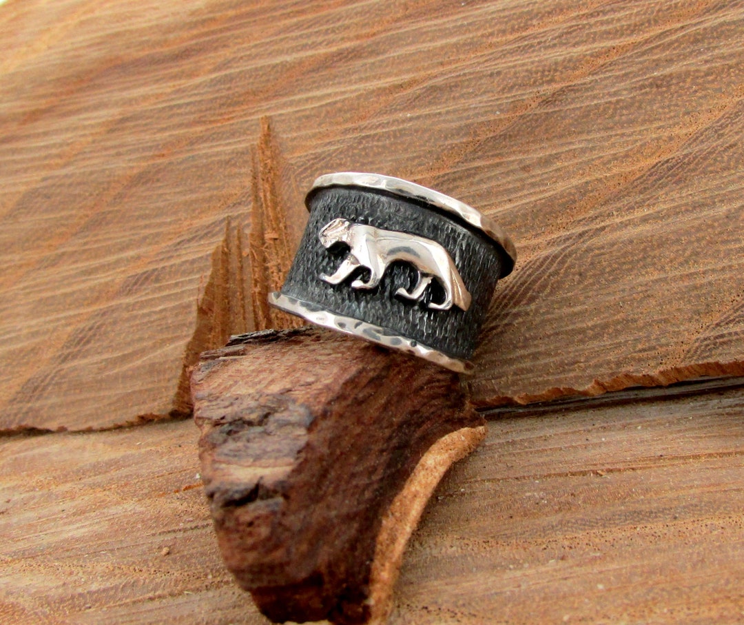 Silver Lion Ring for Men, Animals Ring, Oxide Silver Ring, Unique Wide ...