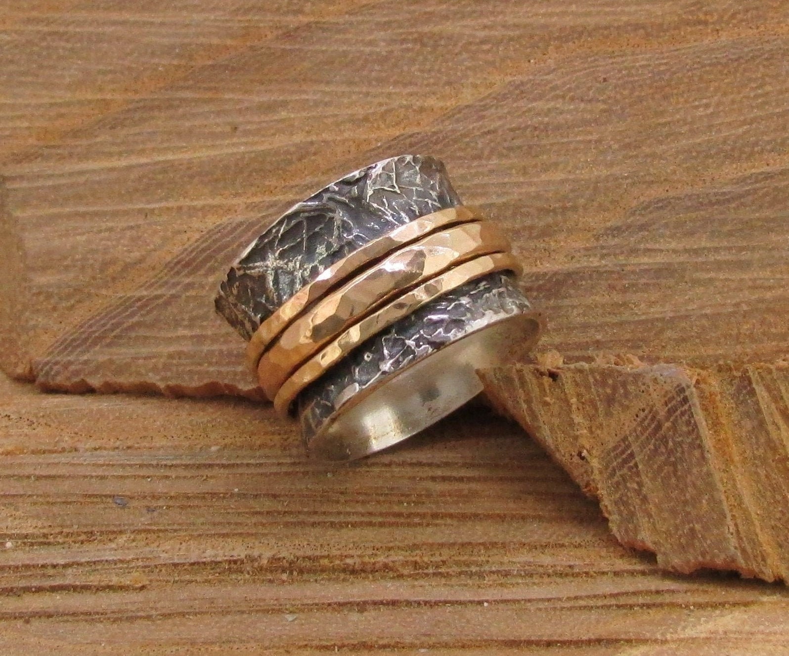 Silver & Gold Spinner Ring Stacking Rings Meditation Spinner | Etsy