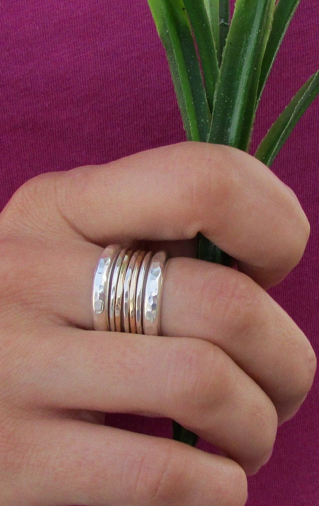 Personalized Hammered Stackable Ring | Spinning Vintage Ring - Etsy