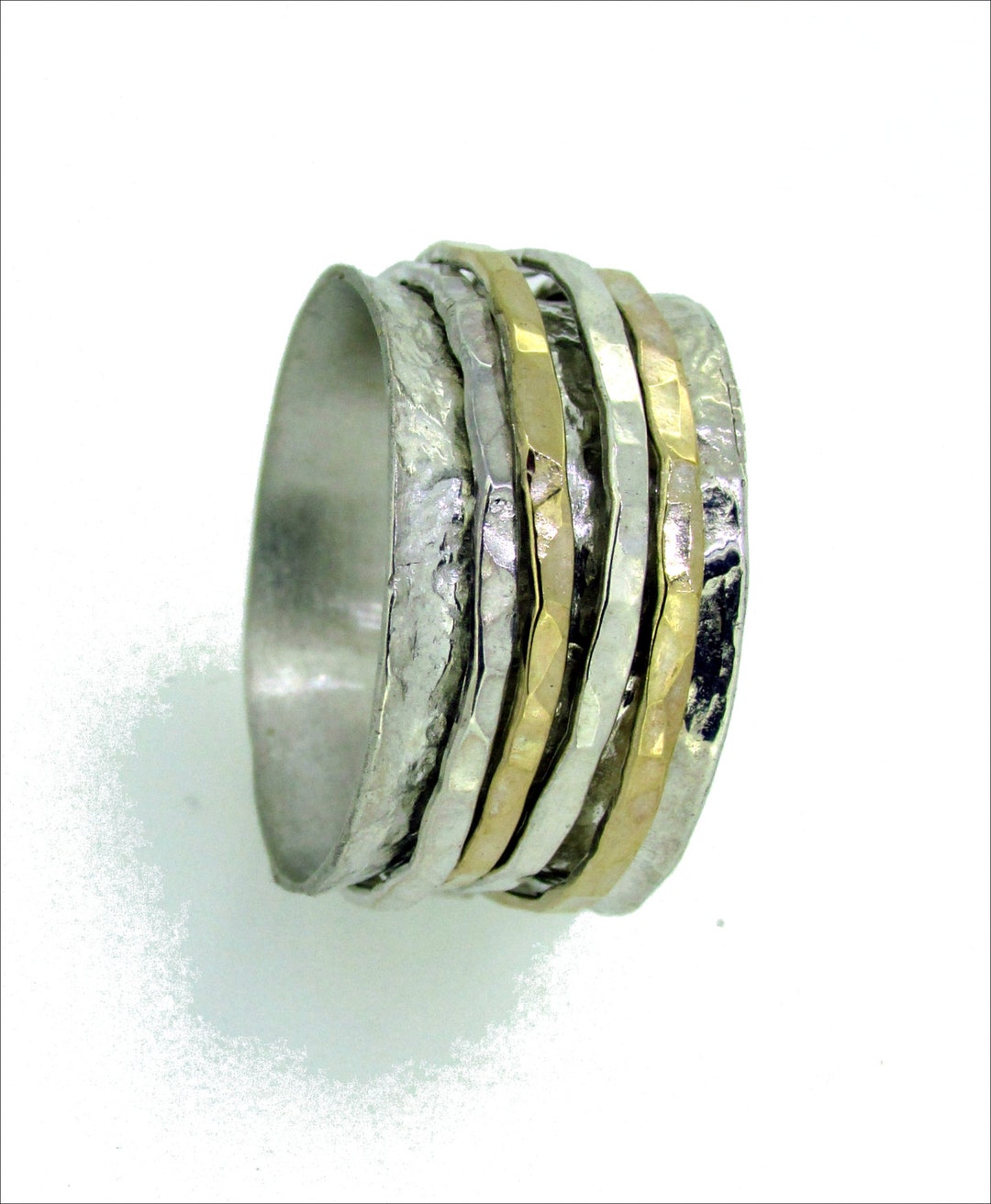 Unique Wide Wedding Ring, Mixed Metal Ring, Rings for Women, Spinner ...