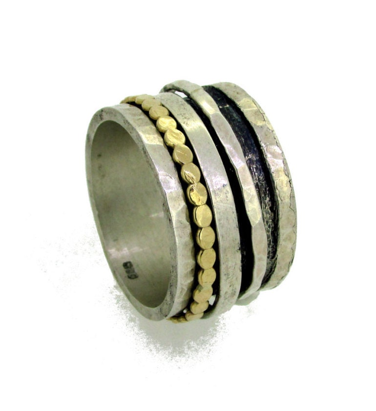 Silver Spinner Ring for Women Mixed Metal Band Wide Wedding | Etsy