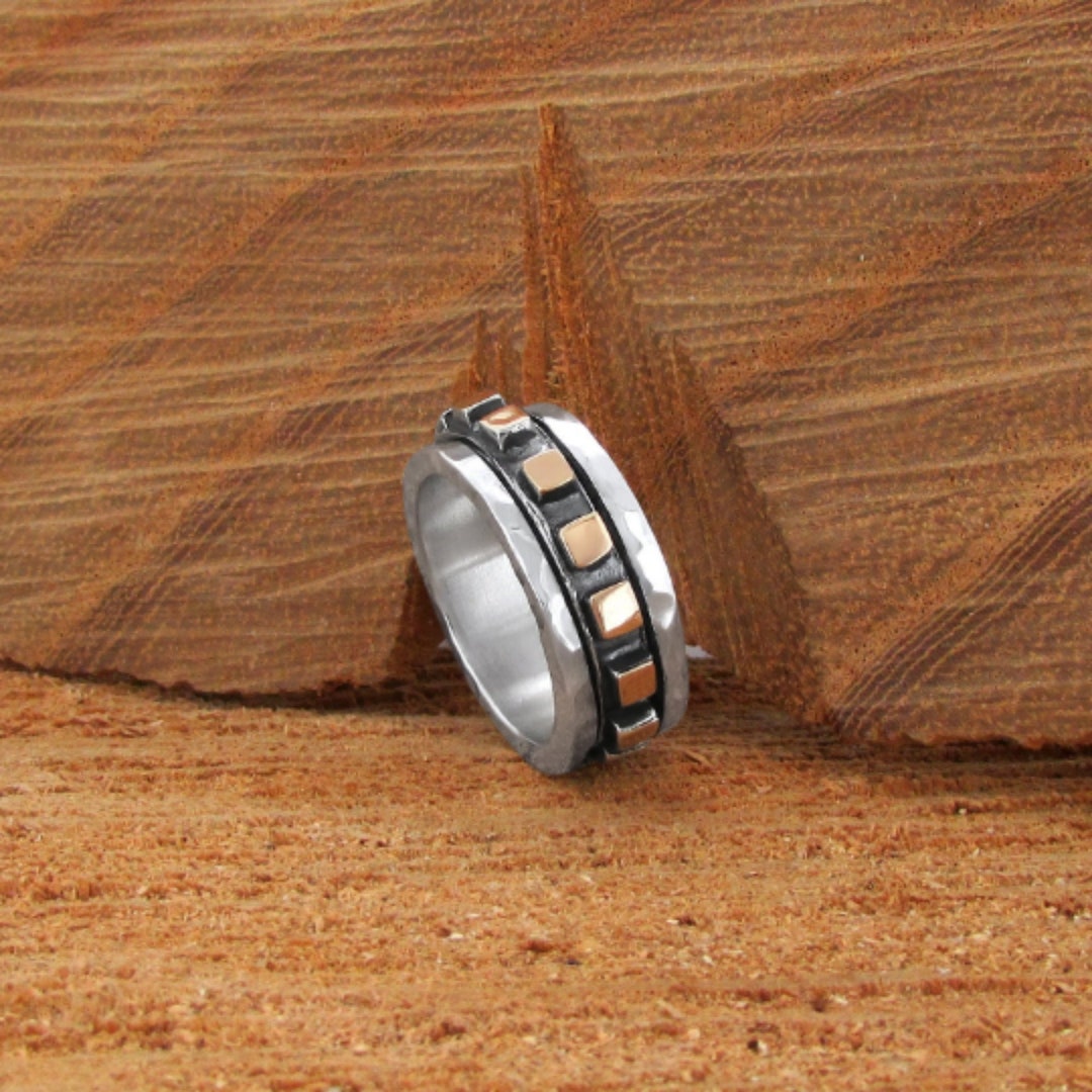 Geometric Silver Ring for Men, Spinner Ring, Wedding Bands, Male ...